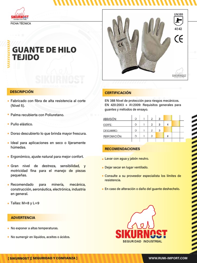 Ficha Técnica Guantes Cut5 | PDF