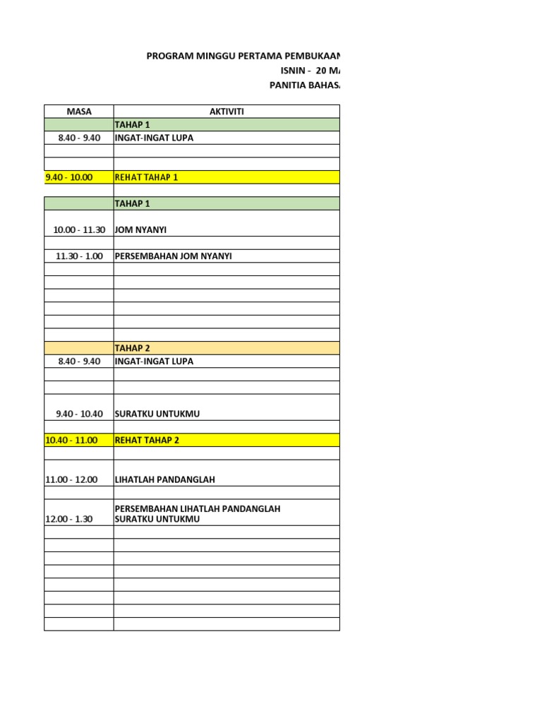 Program Minggu Pertama Pembukaan Sekolah | PDF