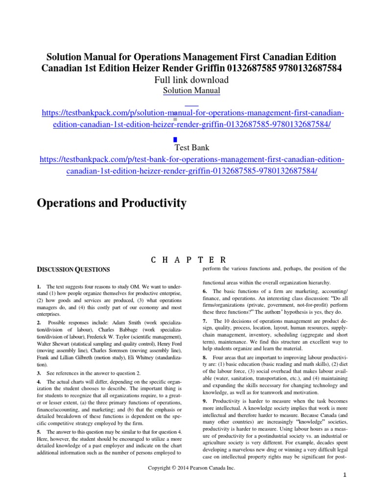 Operations Management First Canadian Edition Canadian 1st Edition ...