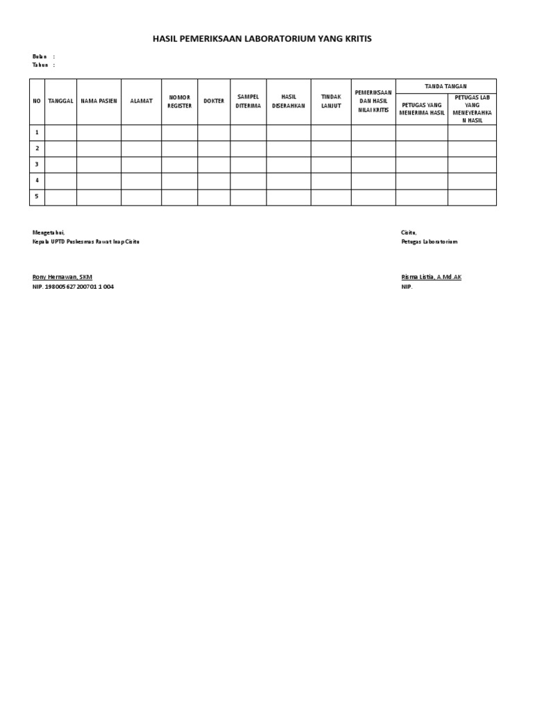 Bukti Pelaporan Hasil Pemeriksaan Laboratorium Yang Kritis | PDF