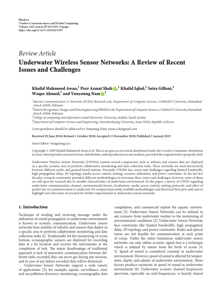 Underwater Wireless Sensor Networks A Review Of Re Pdf Wireless Sensor Network Computer 