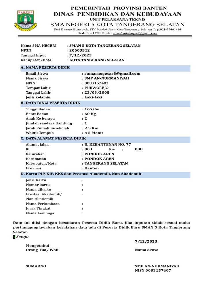 Data PD SMP AN-NURMANIYAH | PDF