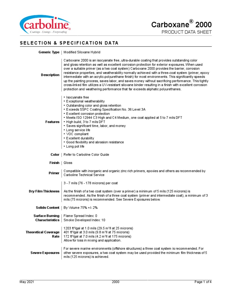 Carboxane 2000 PDS | PDF | Humidity | Epoxy