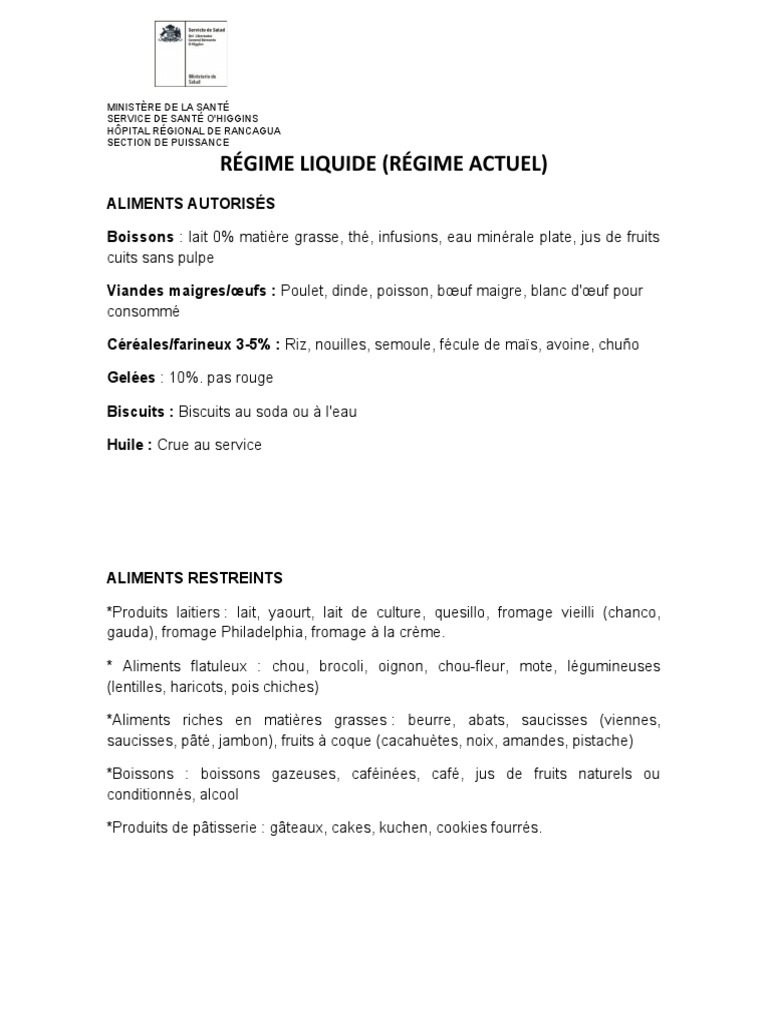 Régime Liquide : Aliments Autorisés et Restreints | PDF
