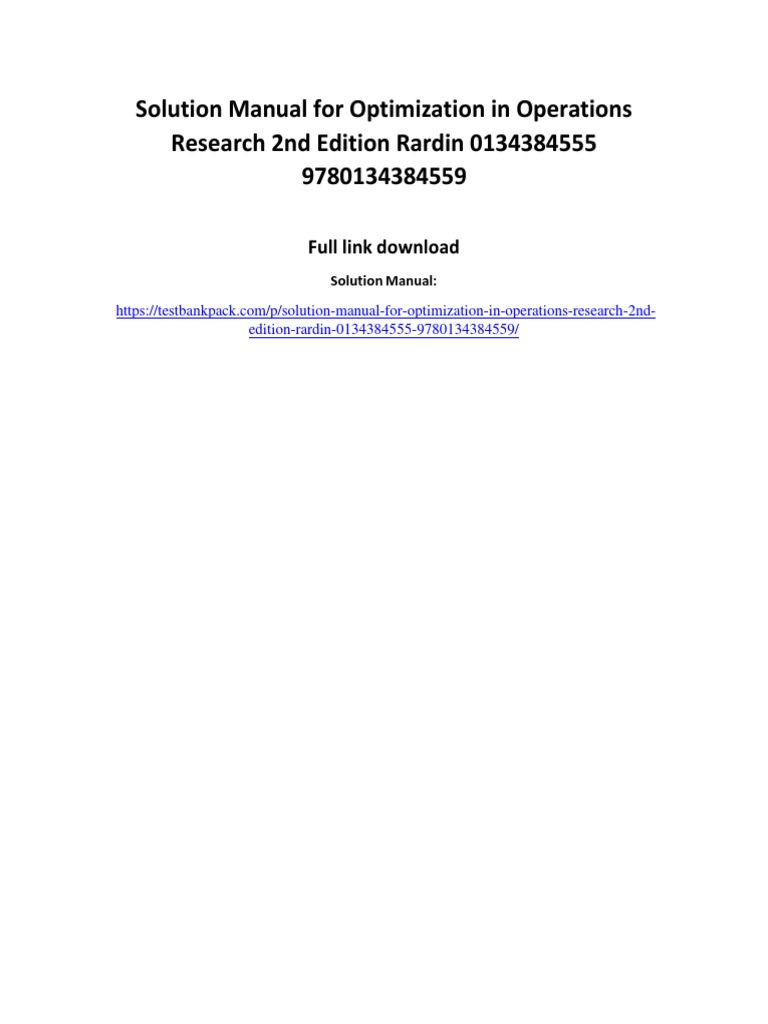 Optimization in Operations Research 2nd Edition Rardin Solution Manual | PDF | Mathematical ...