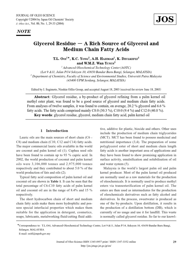 Glycerol Residue-A Rich source glycerol and medium chain fatty acid ...