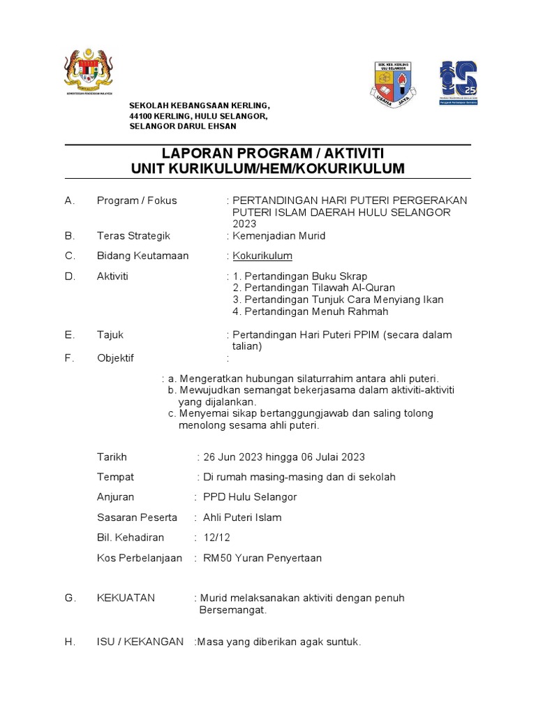 Laporan Dan Dokumentasi Program Pertandingan Hari Puteri Ppim 2023 | PDF