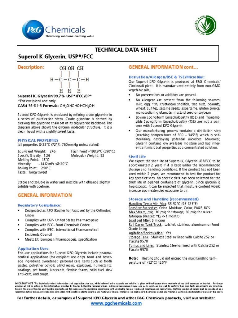 P & G Chemicals | PDF | Glycerol | Food And Drink