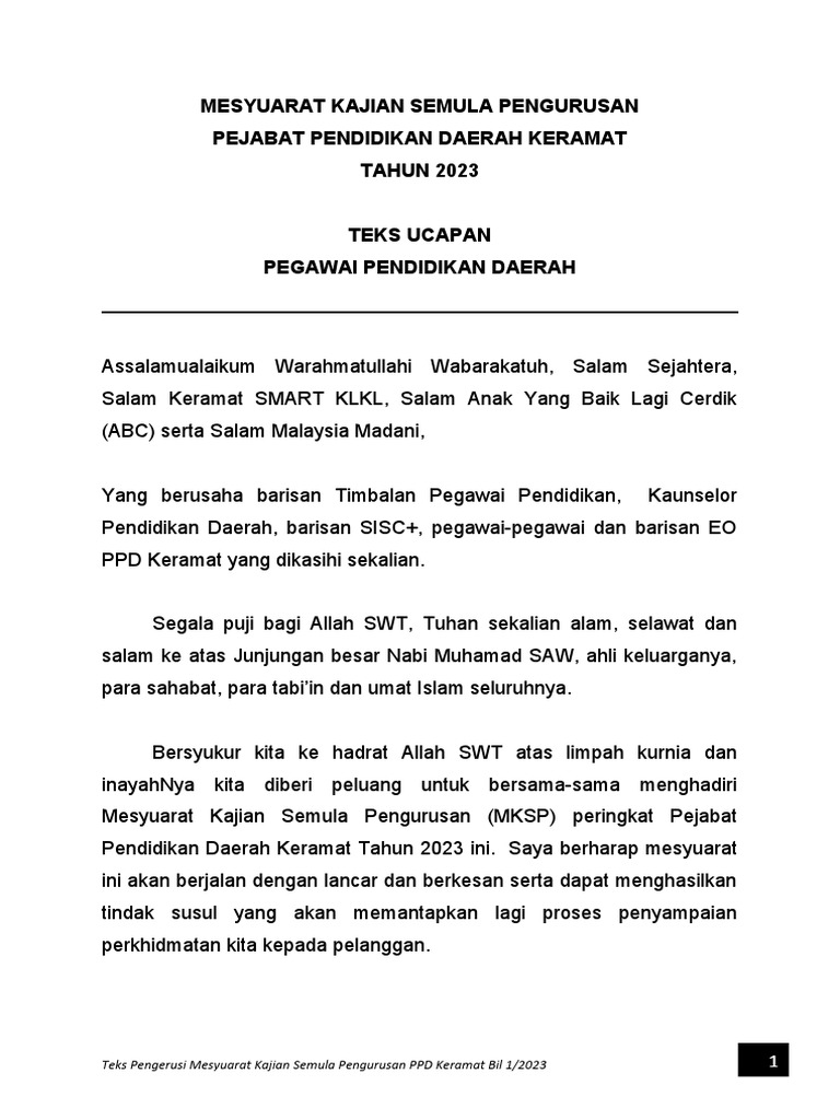 Perutusan Pengerusi MKSP PPDK 2023 | PDF | Karier & Perkembangan | Pengelolaan Keuangan & Uang