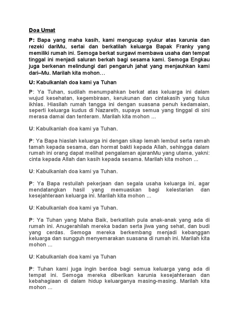 Doa Umat Pemberkatan Rumah | PDF