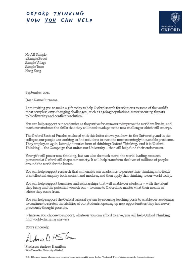 Oxford University Gift Invitation Letter | PDF | University Of Oxford ...