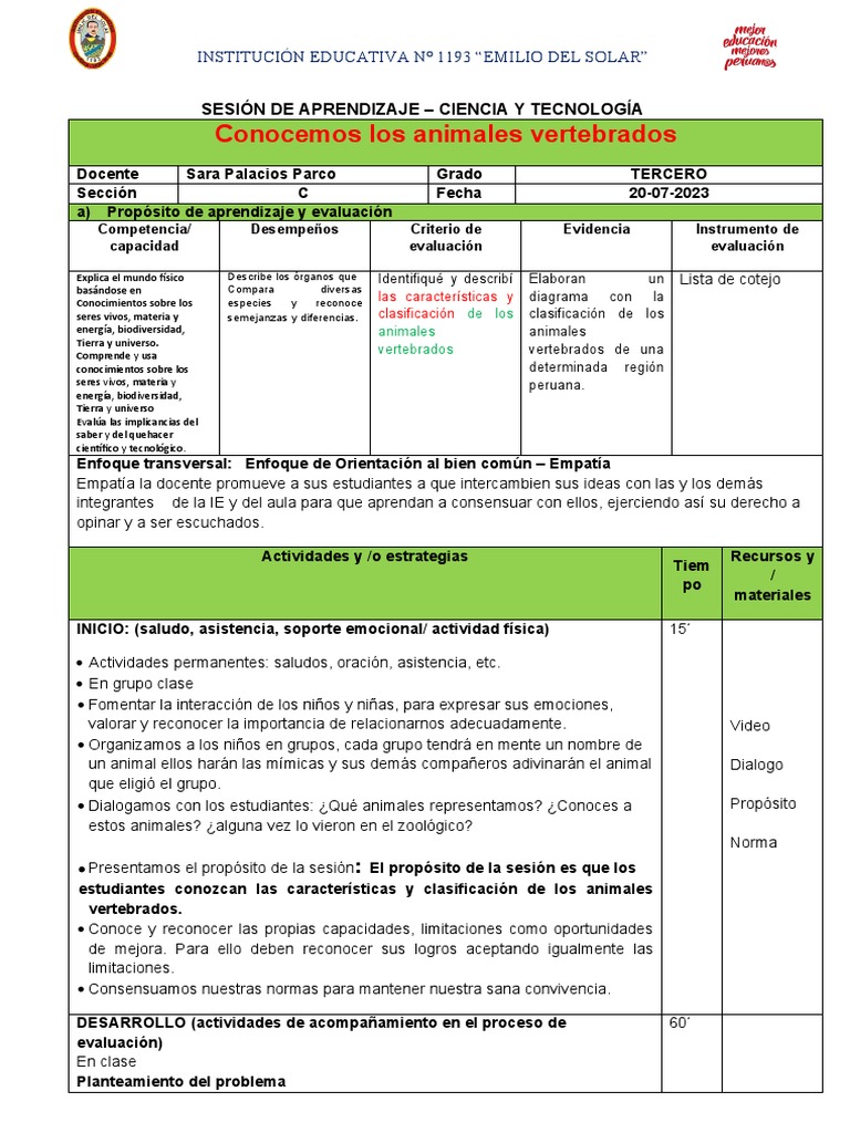 Sesión-De-Aprendizaje-3-Ciencia-Y-Tecnología - 20 | PDF | Evaluación | Aprendizaje