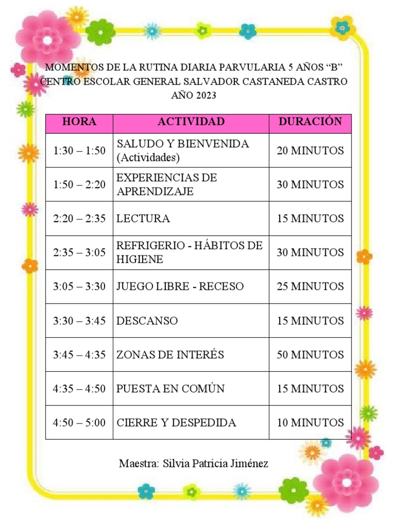 Momentos de La Rutina Diaria Parvularia 5 Años B | PDF