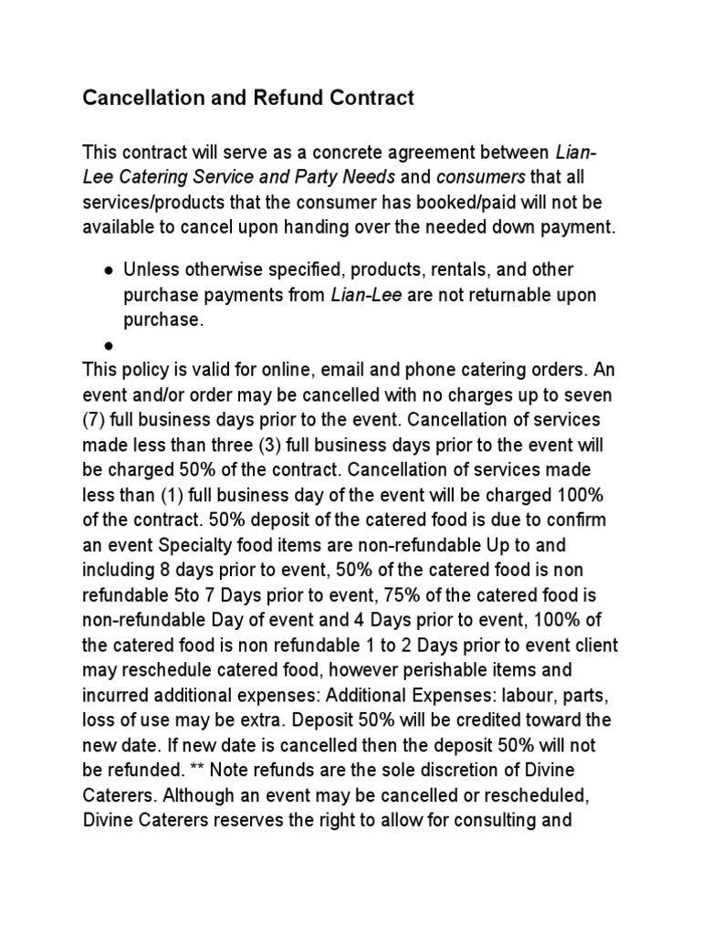 Cancellation and Refund Contract | PDF