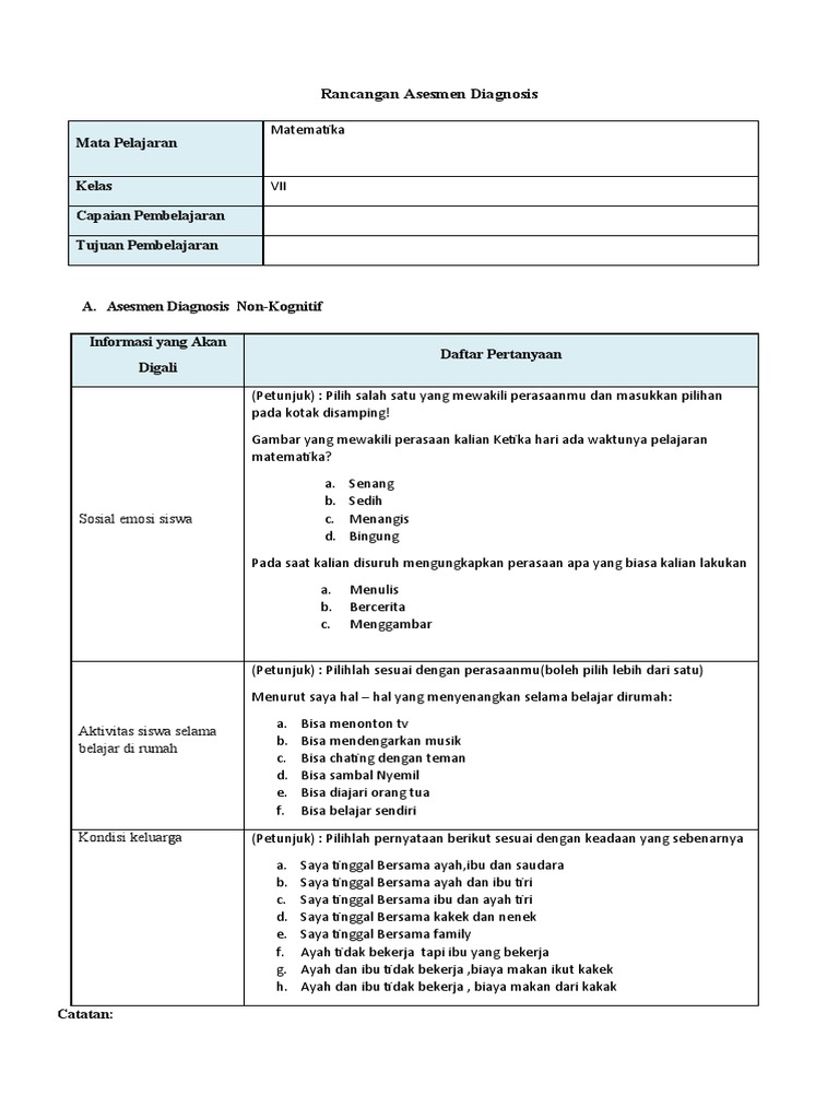 LEMBAR KERJA ASESMEN DIAGNOSIS Print | PDF