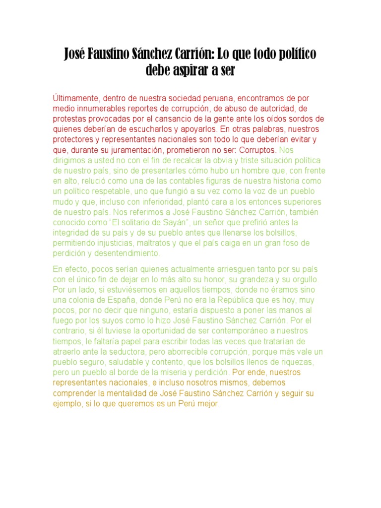 Legado de José Faustino Sánchez Carrión | PDF | Perú | Nación