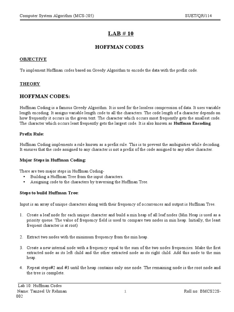 Csa Lab 10 Pdf Code Algorithms