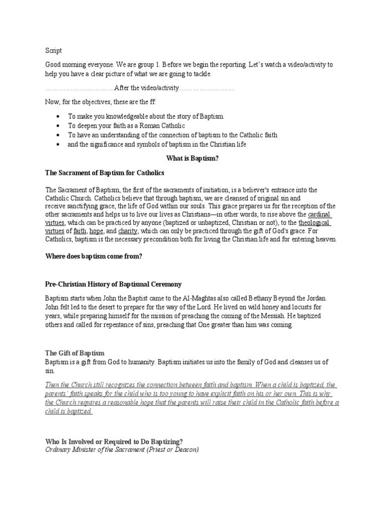 Script | PDF | Baptism | Catholic Church