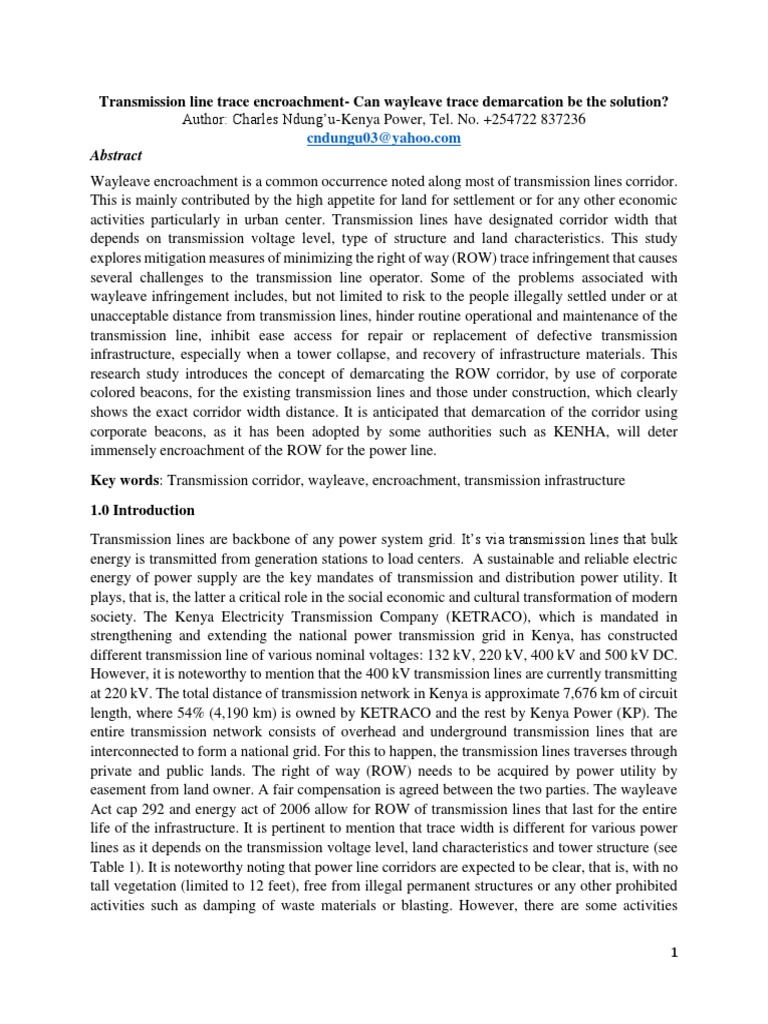 Mitigation of Transmission Power Line Wayleave Encroachment | PDF | Electric Power Transmission ...