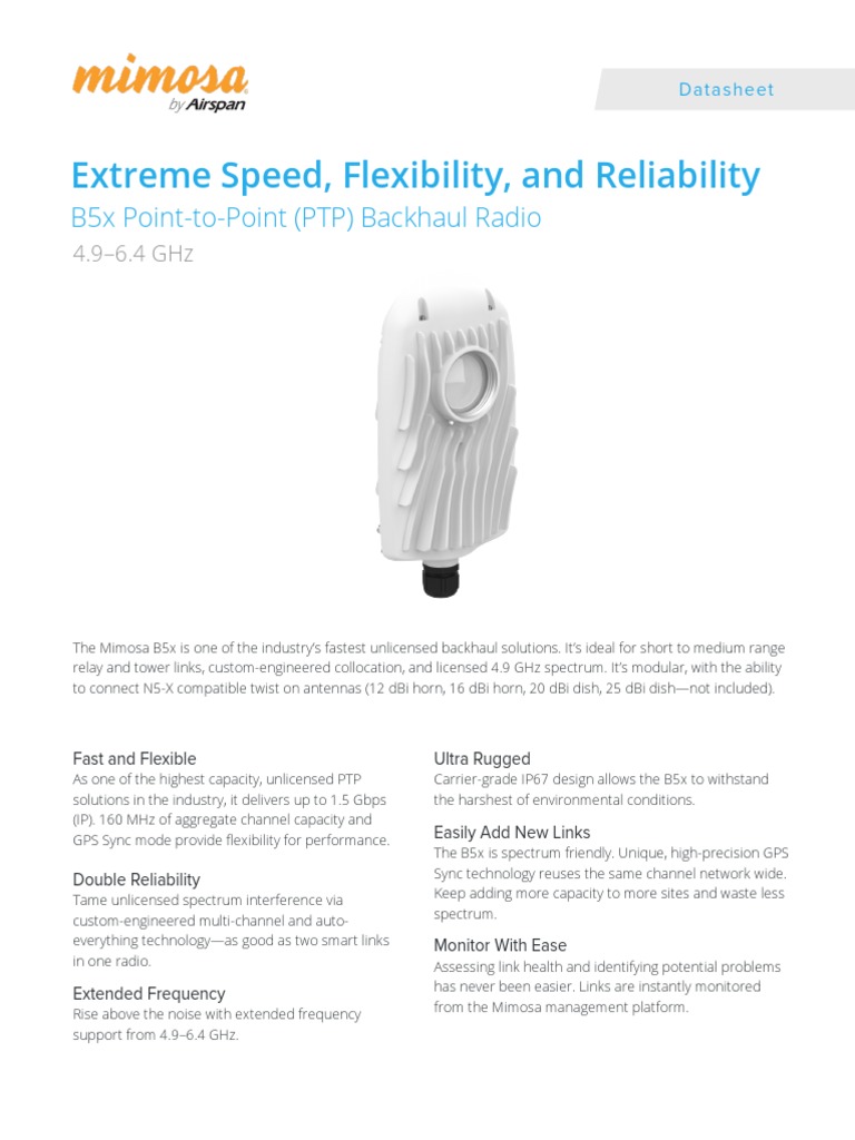 Mimosa by Airspan B5x Datasheet - DS 0022 06 | PDF | Radio Spectrum | Radio
