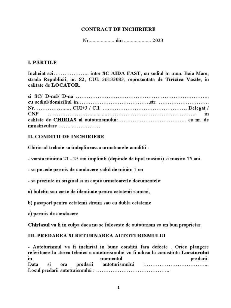 Contract de Inchiriere | PDF