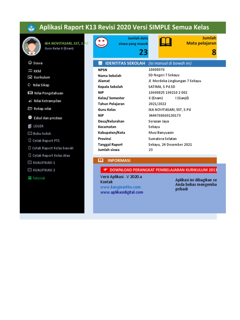 Raport Kelas 6 Tahun 2020-2021 Ika Kelas 6.b | PDF