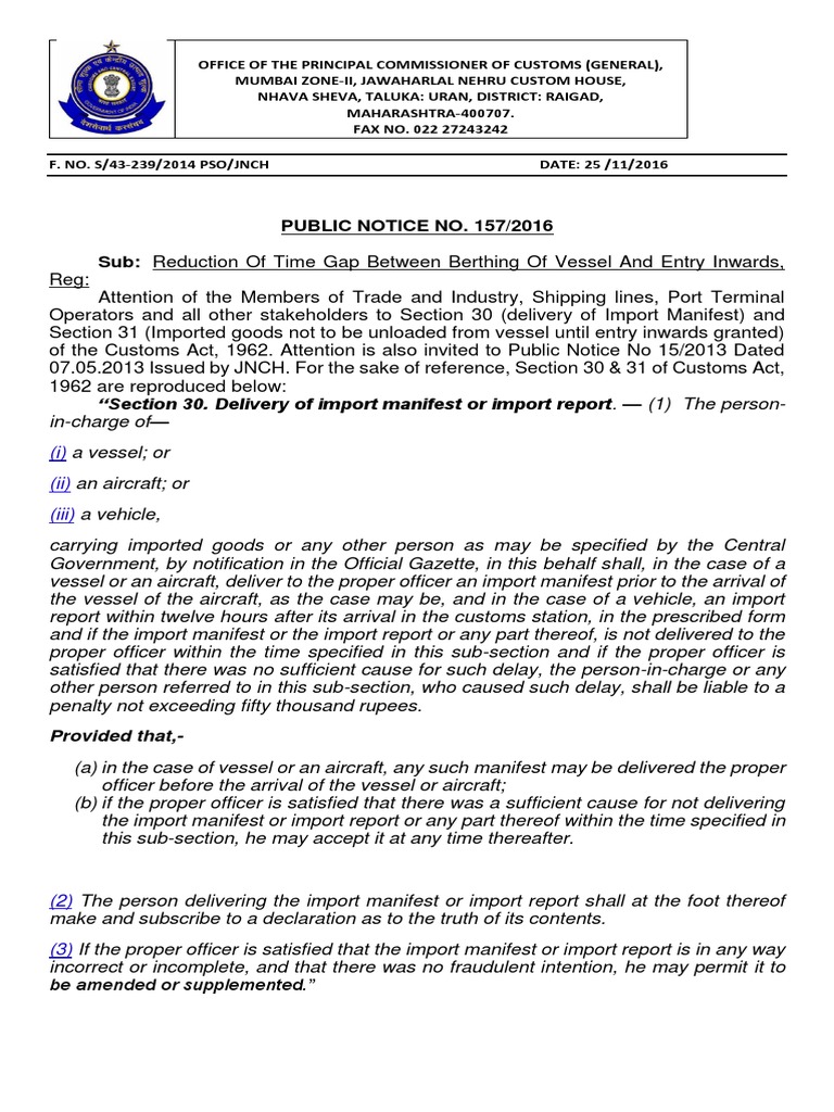 Circular JNPT Entry Inwards | PDF