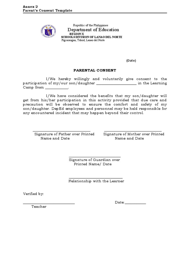 NLC Registration Form Parents Consent | PDF | Social Institutions