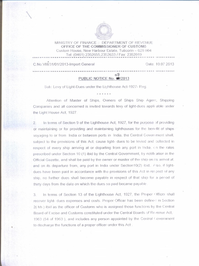 Light House Dues Calculation | PDF