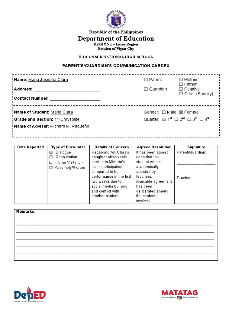 Parents Guardian Communication Index-Depedtambayan-1 | PDF