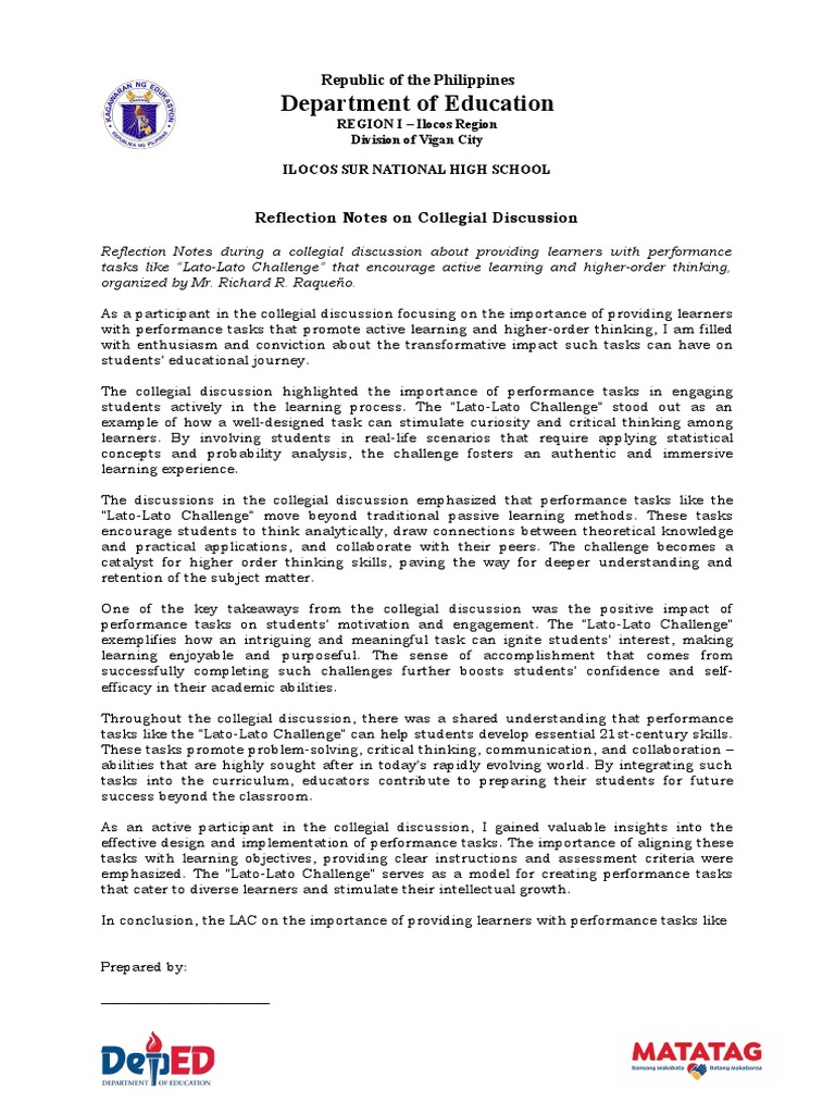 Object 8-Reflection-Notes-Collegial-Discussion | PDF | Learning ...