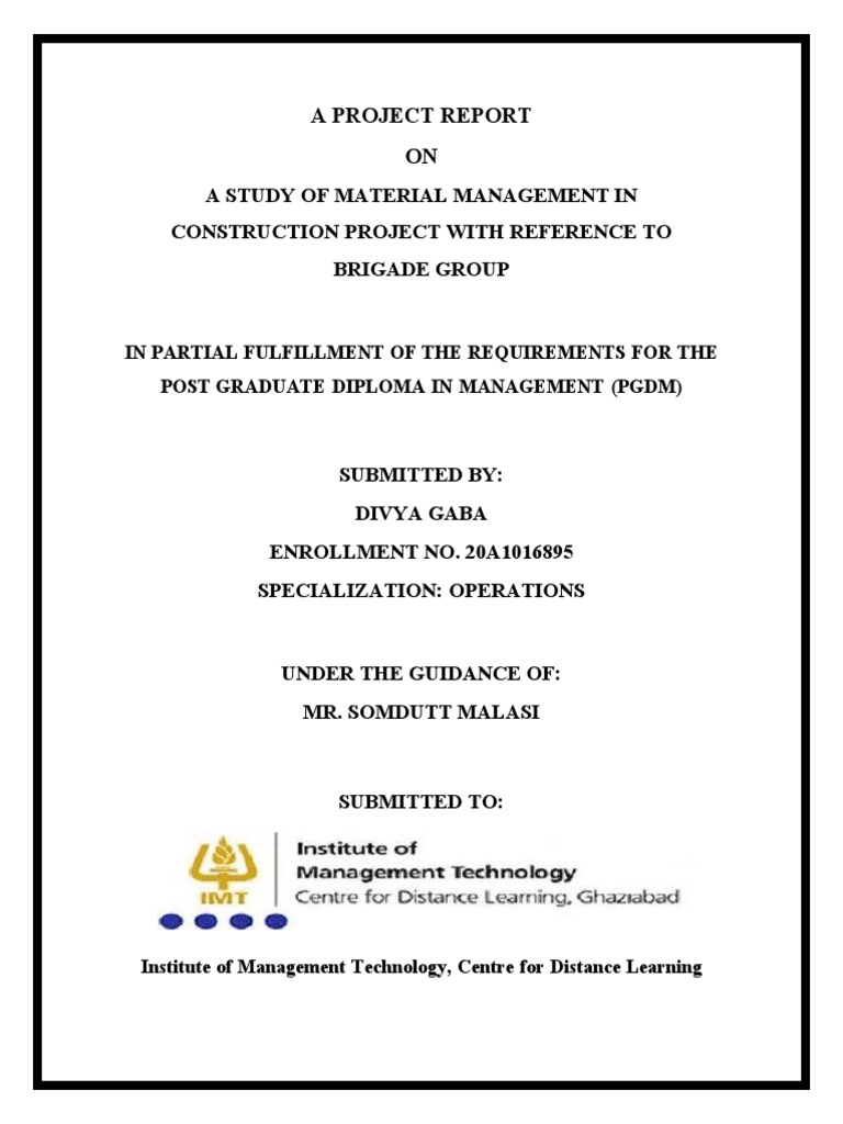 Completed Project IMT A Study of Material Management in Construction ...
