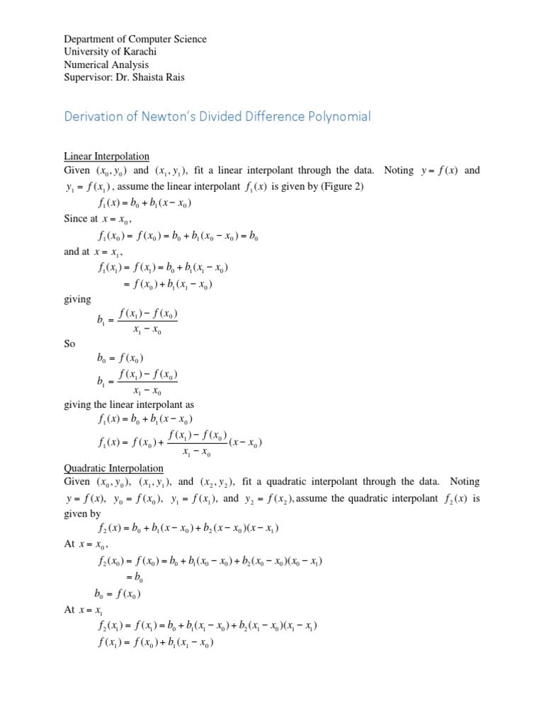 Derivation of Newton Divided Difference Polynomial | Download Free PDF ...