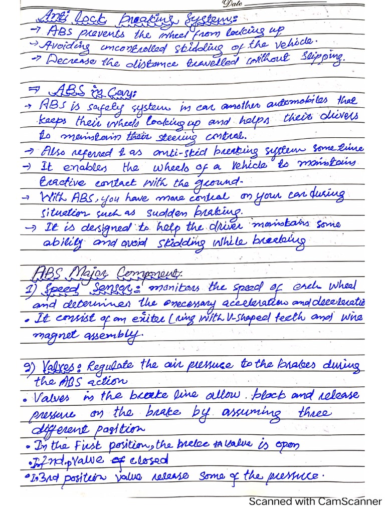Anti Lock Breaking System Handwritten Notes | PDF