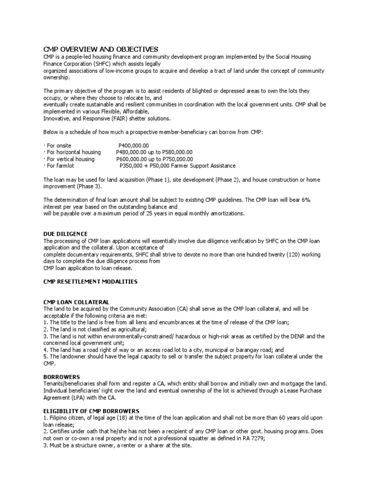 CMP Overview and Objectives | PDF | Loans | Mortgage Loan
