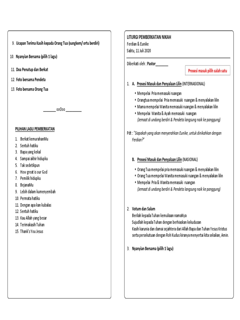 Contoh Liturgi Pemberkatan Nikah | PDF