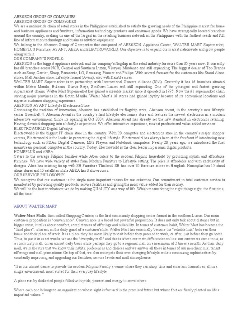 Abenson Group: Retail Leader in PH | PDF | Sales | Marketing