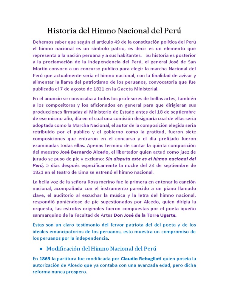 Historia Del Himno Nacional Del Perú | PDF | Perú | América del Sur