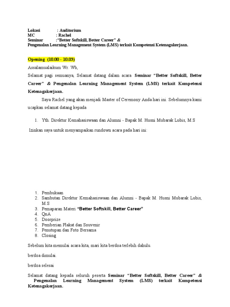 Cue Card MC Auditorium Sesi 1 Fix | PDF