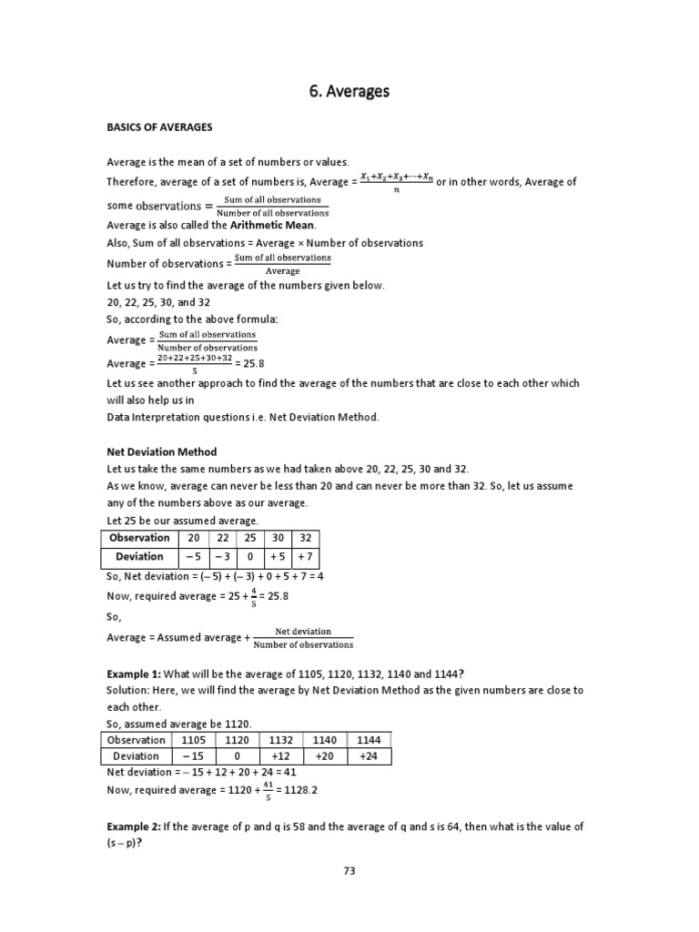 Averages | PDF | Average | Arithmetic Mean