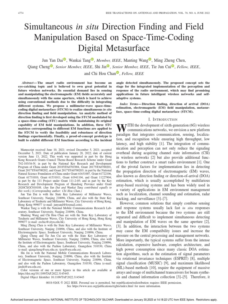 10 Simultaneous In Situ Direction Finding And Field Manipulation Based On