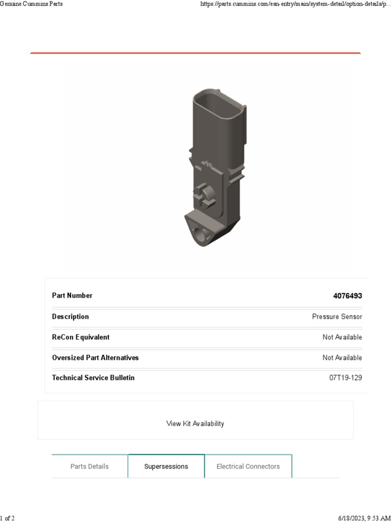 Cummins Pressure Sensor 4076493 Details | PDF