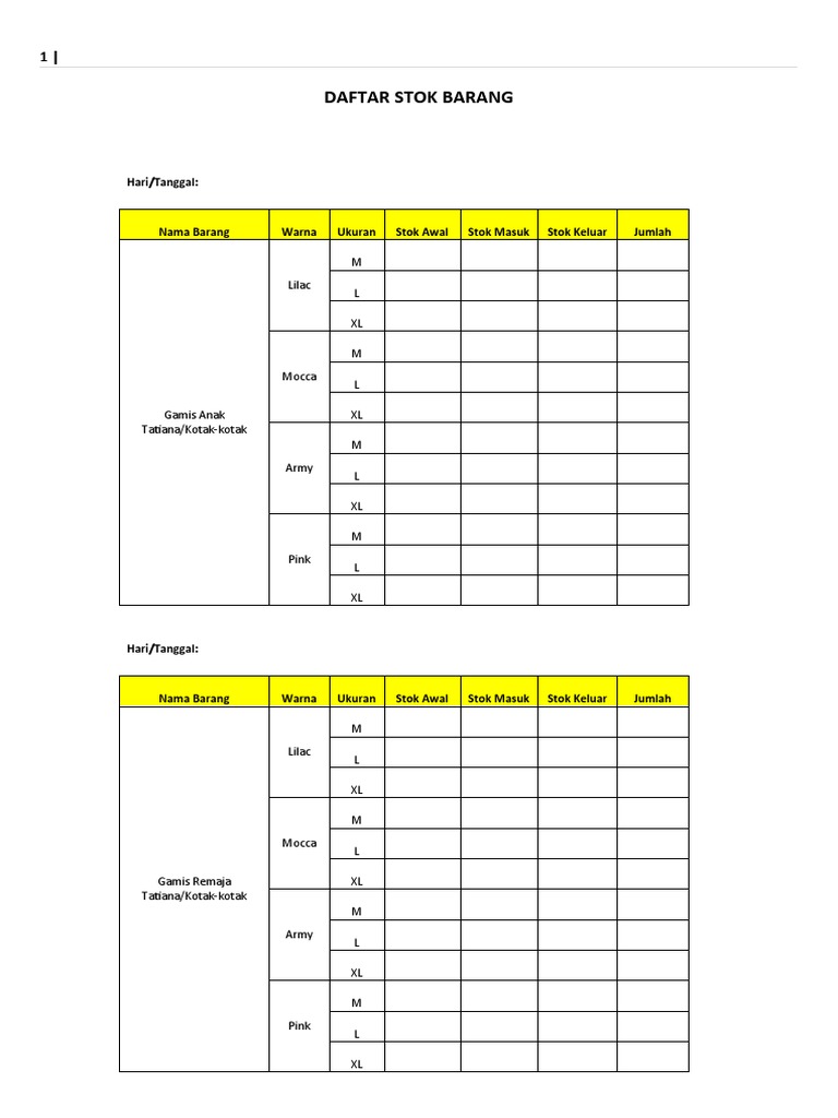 Daftar Stok Barang | PDF