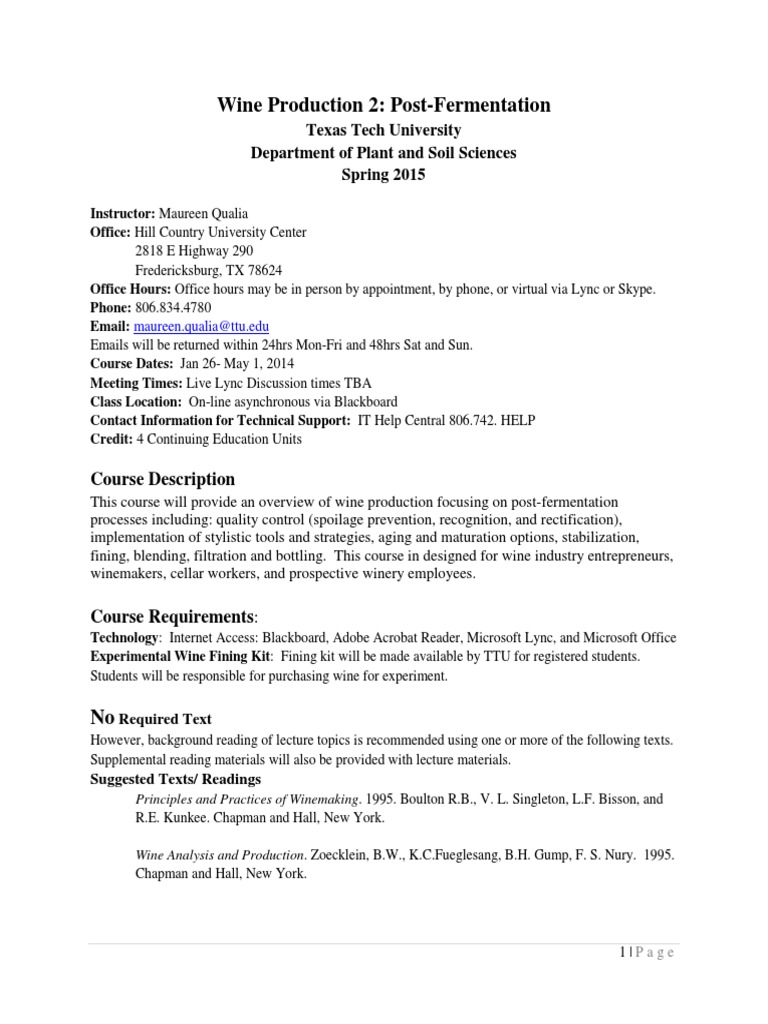 Syllabus WINE 4402 | PDF | Wine | Winemaking