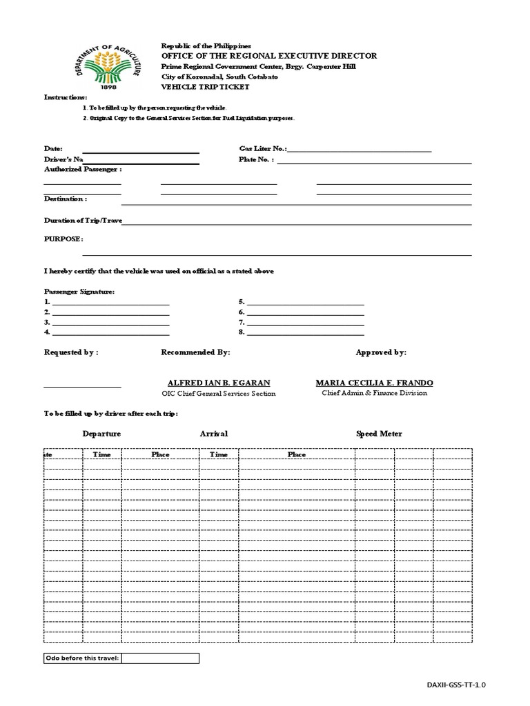 Trip Ticket New Format | PDF