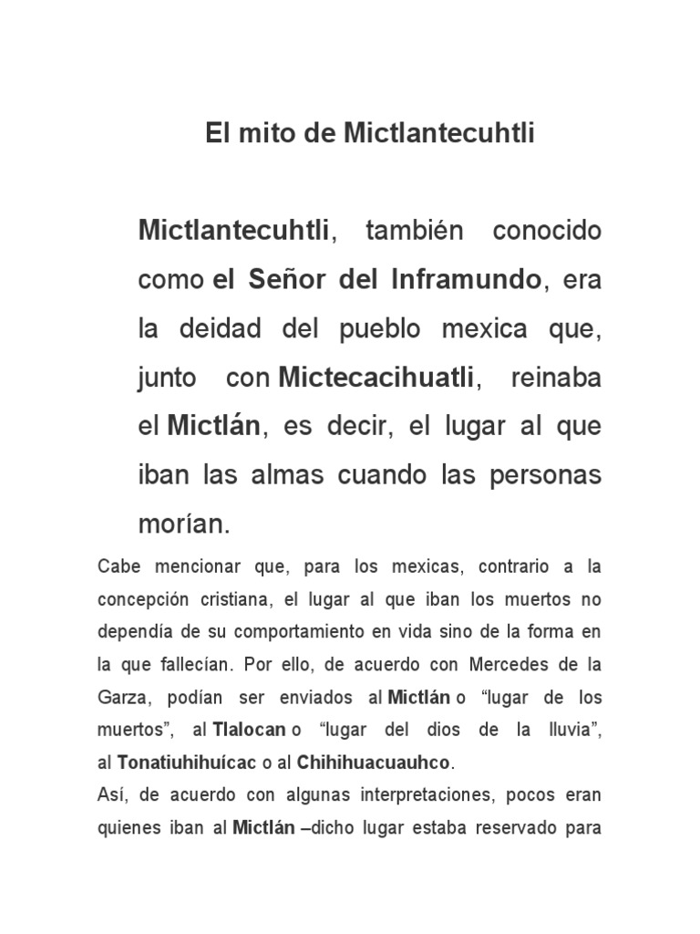 El Mito de Mictlantecuhtli | PDF | Cultura de las Americas