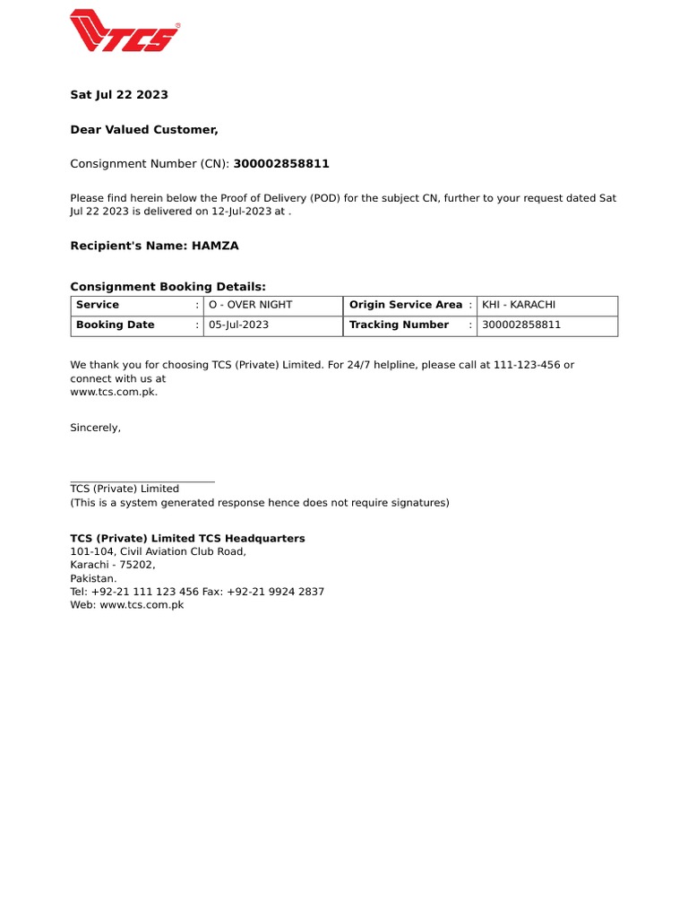 TCS Consignment Tracking Details | PDF | Computers