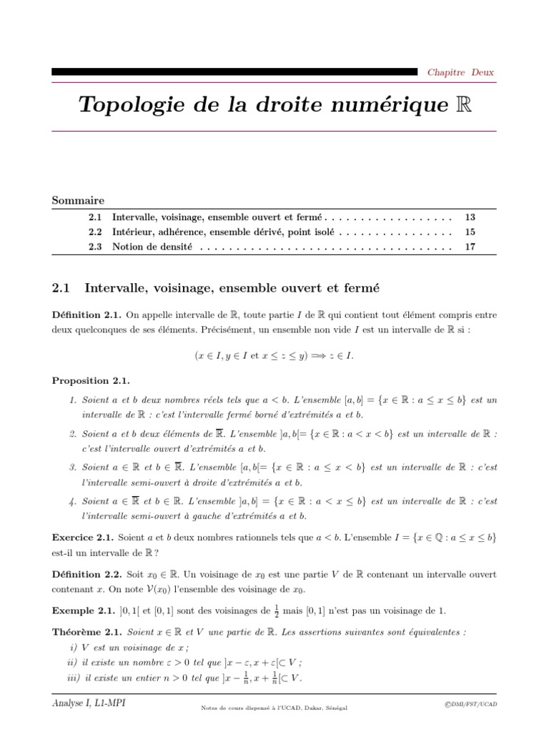Chap2 Topologie de R | PDF | Ensemble vide | Intervalle (mathématiques)