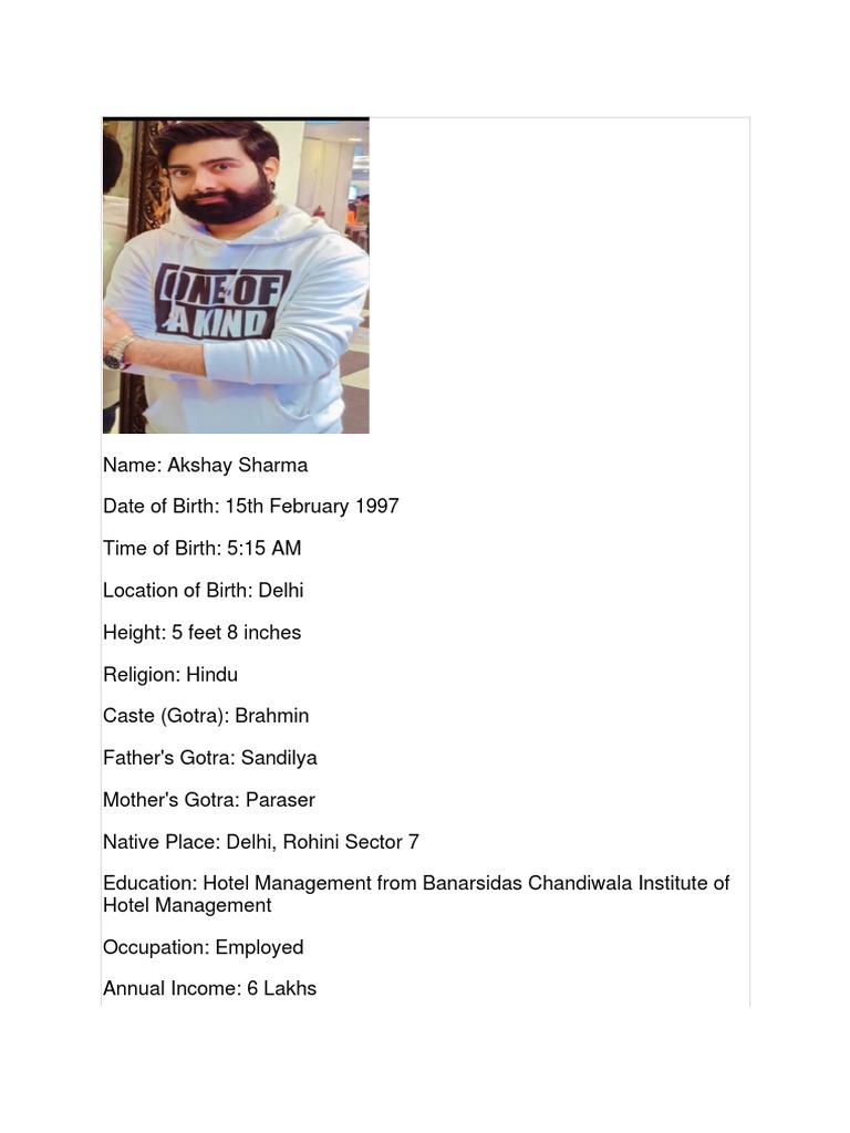 Marriage Resume Akshay Sharma | PDF