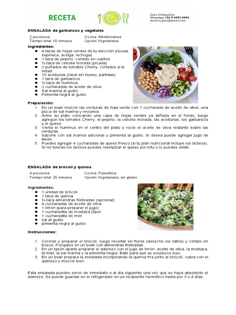 Recetario Ensaladas Pdf Ensalada Alimentos